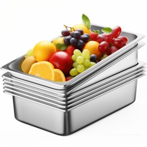 zeropone hotel pan 6" deep steam table pan 6 pack full size 20.8" l x 12.8" w hotel pan 22 gauge stainless steel anti jam steam table pan