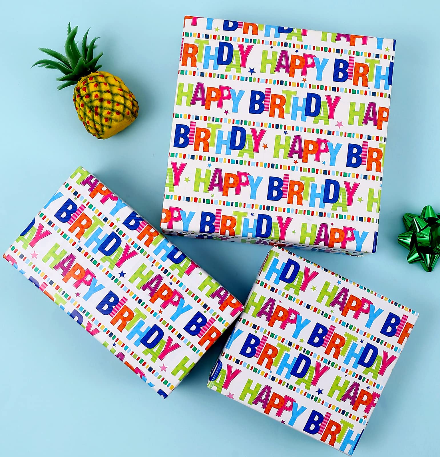 U'COVER Happy Birthday Wrapping Paper for Girls Kids Boys 3 Large Sheet with Cut Line Gift Wrapping Paper for Women Men Baby Shower Holiday Birthday Gift Wrap Paper Folded Flat 27 x 39.4inch