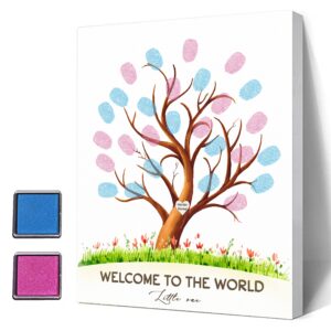 baby gender reveal fingerprint tree, gender reveal party, baby shower guest book party ideas, guess the gender, baby shower guest book with ink pad