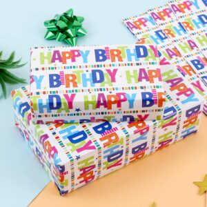 U'COVER Happy Birthday Wrapping Paper for Girls Kids Boys 3 Large Sheet with Cut Line Gift Wrapping Paper for Women Men Baby Shower Holiday Birthday Gift Wrap Paper Folded Flat 27 x 39.4inch