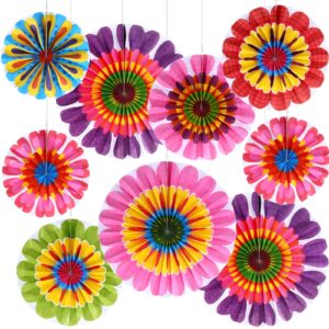 outus 9 pcs spring summer flower hanging paper fan decoration flower paper fan classroom decoration springtime bloom colorful ceiling wall spring flower supplies classroom decor(spring flower)