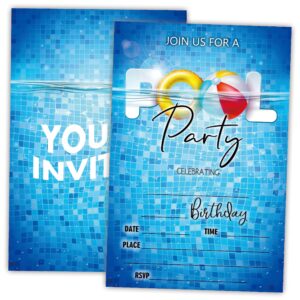 awsice swimming pool party birthday invitations,double-sided fill-in invite cards for birthday party, 20 invitations with envelopes, decorations,party favor and supply-a19