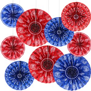 outus 9 pcs bandana hanging paper fans decorations wild west paper fans classroom decorations western themed ceiling wall garland for western cowboy themed party decorations