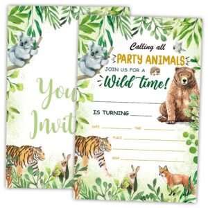 awsice party animals birthday invitations, safari theme double-sided fill-in invite cards for birthday party, 20 invitations with envelopes, decorations,party favor and supply-a11