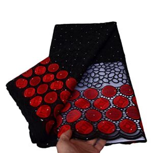 5 yards african lace fabric 2023 swiss embroidery lace fabric with stones nigerian women wedding french tulle lace material (black&red)