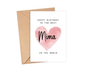 happy birthday to the best mima in the world card - mima birthday card - mima card - mother's day gift - happy birthday card happy birthday mom