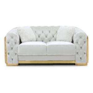 glory furniture lexi modern velvet upholstered loveseat in ivory/gold finish