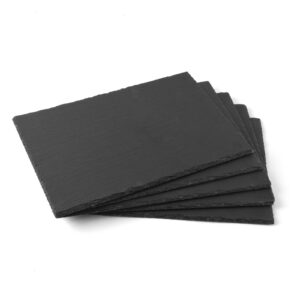 lidesheng 5 pack 13''x9'' black slate cheese board slate stone plates with natural edge square serving tray coaster for fruit dessert appetizer cake fruit meat kitchen dining party