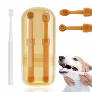 tsxurepaw cat & dog toothbrush kit, 360 degree silicone toothbrush with storage cup, 3 pack doggie kitten toothbrushes tongue cleaning brush, dental care for ferret dutch pigs