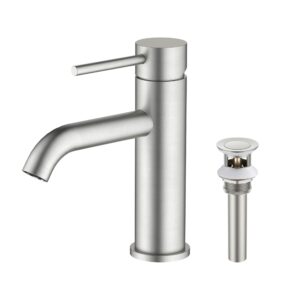 kibi f201 stainless steel single handle bathroom sink faucet with pop-up drain, high arc spout | corrosion-resistant with smooth operation and steady water flow | brushed nickel finish