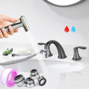 premium brushed sink faucet handheld bidet sprayer for toilet -bidet attachment set for warm & cold water with dual function, perfect for feminine hygiene, cloth diaper,bathroom toilet cleaning,etc