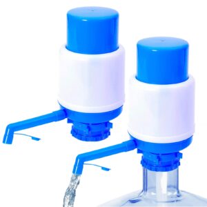 2 pack portable manual water pump 5 gallon, water jug dispenser bottle pump drinking water pump with an extra short tube and cap fits most 2-6 gallon water coolers