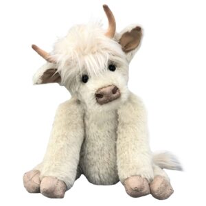 funthy scottish highland cow plush, realistic cow stuffed animals soft farm plushie, cuddly highland cow accompany plush decorative pillow birthday gifts for boys girls-white