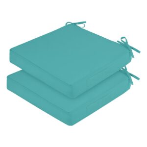 lovtex 19x19 outdoor chair cushions set of 2, waterproof patio cushions for outdoor furniture with removable cover, thick outdoor seat cushions for chairs with straps and portable handle(teal)