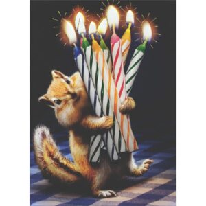 avanti press chipmunk carrying lit striped candles photograph cute funny/humorous birthday card