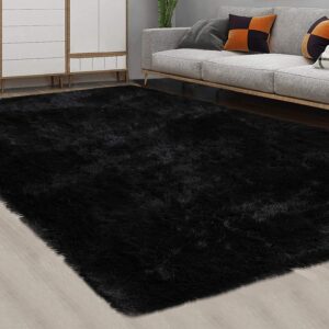 caromio fluffy area rug plush fluffy shag rugs 9' x 12' extra soft and comfy modern indoor shaggy carpet rugs for bedroom living room girls kids nursery fluffy area rug, black