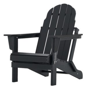 voqnis adirondack folding chair, hdpe outdoor plastic patio chairs for fire pits, gardens, decks, seaside weather resistant, waterproof, easy to assemble (black)