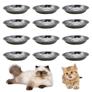 hamiledyi 12 pcs stainless steel cat bowls replacement whisker fatigue relief cat plates pet water dish shallow kitten bowls pet bowls for dogs cats or other small animals (7.05 inch diameter)