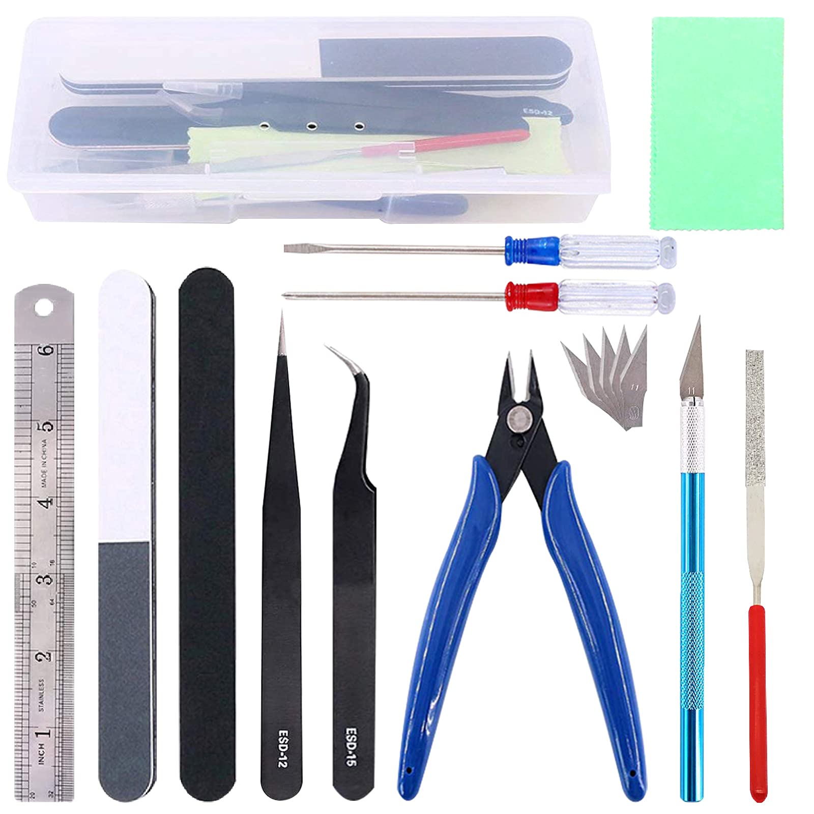 12Pcs Gundam Model Tools Kit Gunpla Tool Model Hobby Tool Kits Bandai Tool Gundam Modeler Basic Tools for Hobby Model Building Making Assembling