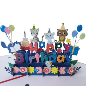 dubrix 3d pop-up cat birthday card funny and whimsical cat-themed greeting card with envelope for kids, men, women, friends - perfect for celebrating birthdays parties - unique thoughtful gift large