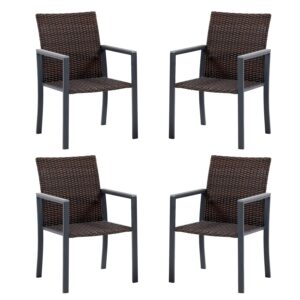 vicllax outdoor wicker dining chairs set of 4 patio rattan chair with armrest for garden porch backyard, grey