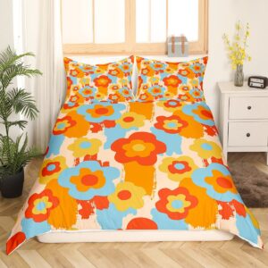 hippie flower bedding set king,abstract bohemian floral duvet cover 80s 90s vintage psychedelic flwers comforter cover for kids boys girls teens,retro oil painting quilt cover grunge room decor