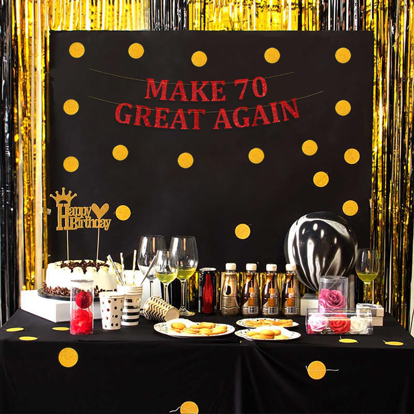 Funny 70th Birthday Party Red Banner - Happy 70th Wedding Anniversary Decorations - Milestone Birthday Party Decorations