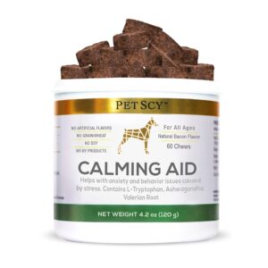 petscy - calming chews for dogs, natural dog calming chews with gaba and lemon balm for stress & anxiety relief, bite sized dog anxiety chews, calming dog treats, 120g