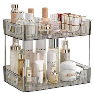 cestativo bathroom organizer countertop, 2 tier vanity tray, skincare makeup organizer shelf, vanity organizer, bathroom counter shelf for cosmetics, toiletries, lotions, perfumes, clear