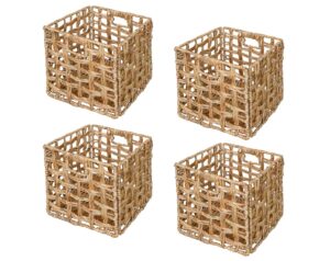 lilacraft wicker storage bins, wicker storage baskets for shelves, large wicker storage cubes baskets, wicker baskets for gifts, storage bins for bedroom, living room (set 4 packs 12”x12”x12”)