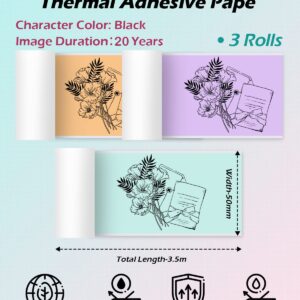 Phomemo Adhesive Thermal Sticker Paper for Phomemo M03/M03AS/M04S/M04AS Wireless Pocket Printer, Black on Green/Purple/Orange, 77mm Width X 3.5m Length, 3 Rolls, Stored for 20 Years