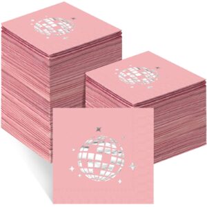 geyoga 120 sheets 70s pink disco party napkins stylish disposable 80s 90s party supplies disco ball napkins paper for engagement birthday graduation baby shower bachelorette hip hop party decorations