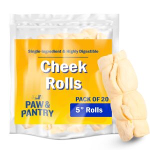 paw & pantry 5" all-natural beef cheek rolls for dogs (pack of 8) beef cheeks for dogs - single-ingredient, grain-free beef cheek rolls for dogs large - no harmful additives, great rawhide alternative