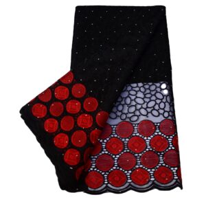 5 Yards African Lace Fabric 2023 Swiss Embroidery Lace Fabric with Stones Nigerian Women Wedding French Tulle Lace Material (Black&Red)