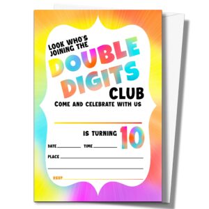 isovf 4" x 6" 10th birthday party invitation cards with envelopes (20 sets) - double digits fill-in style party invites- c42