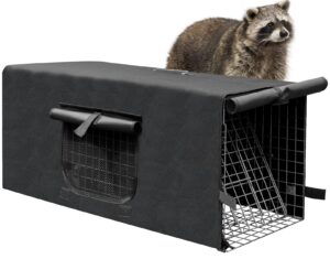 live animal trap cage cover, trap cage cover with breathable window cat trap cover for 1-2 door cage 32 x 10 x 12inch for raccoon, squirrel, skunk,【only cover 】(black)