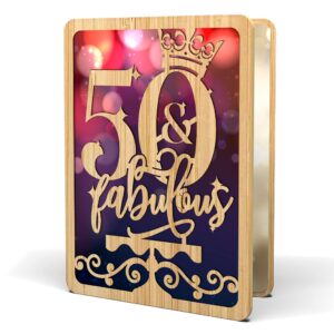 50th birthday cards for women - | made from real bamboo | 6" x 4.5" - 1 pack (envelope included) | laser cut, party themed 50th birthday card for wife, mom, aunt, sister, friend, her etc.