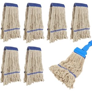 lishine 6 pcs mop head replacement commercial heavy duty mop head for floor cleaning wet industrial white cotton loop-end string wet mop head for home, industrial cleaning