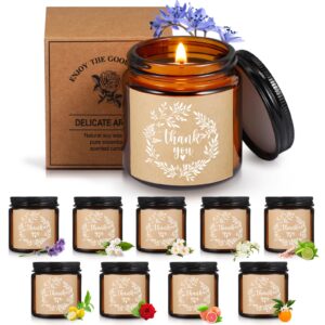 coume 10 pcs thank you candles christmas soy wax scented glass jar candles 3.5 oz baby shower favors for guests thank you gifts for women wedding bridal shower, 10 fragrance(classic scent)