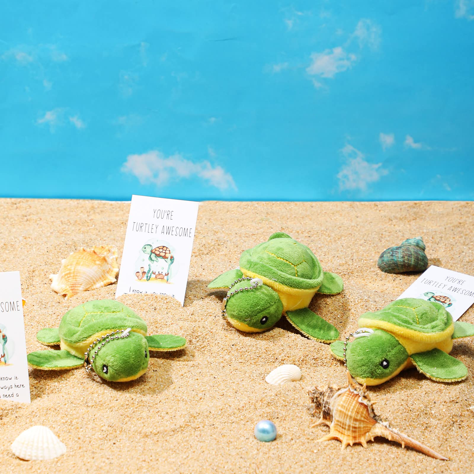 Honoson 24 Set Stuffed Turtle Employee Appreciation Gifts Students Teacher Nurse Inspirational Gift Thank You Gift Mini Plush Sea Turtle Animal Pun Thank You Note Cards for Coworkers Pocket Favors