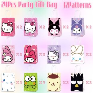 24 Pcs Kitty Party Gift Bags Party Supplies/Cartoon Candy Bags, Tote Bags, Gift Bags for Kids Paper Favor Packs Adults Birthday Party Decora- 12 Pattern