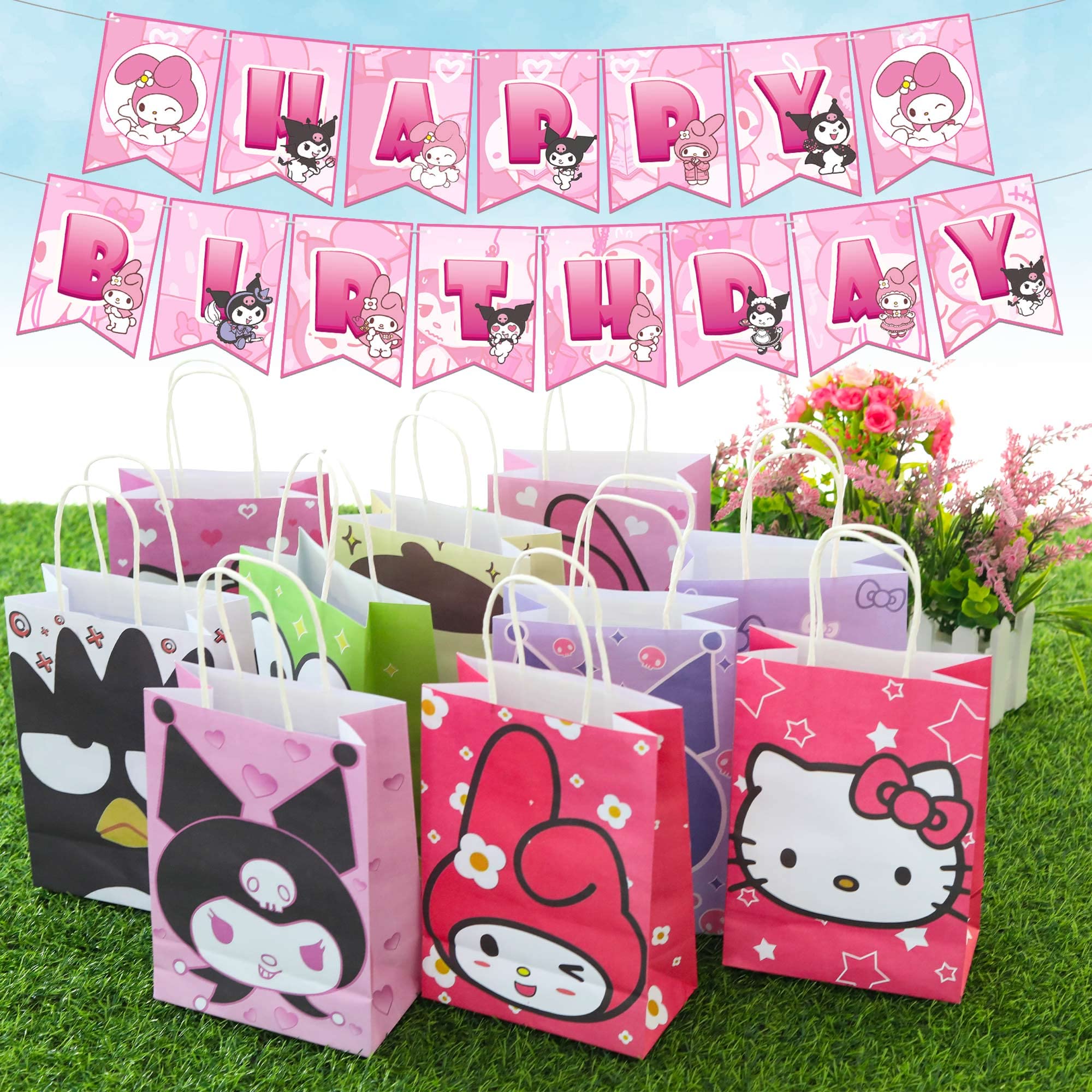 24 Pcs Kitty Party Gift Bags Party Supplies/Cartoon Candy Bags, Tote Bags, Gift Bags for Kids Paper Favor Packs Adults Birthday Party Decora- 12 Pattern