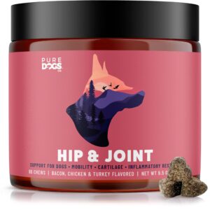 pure dogs hip & joint supplement for large breed & small breed - dog joint pain relief chews for function & mobility - glucosamine chondroitin for dogs gut & digestive support - 90 dog joint chews