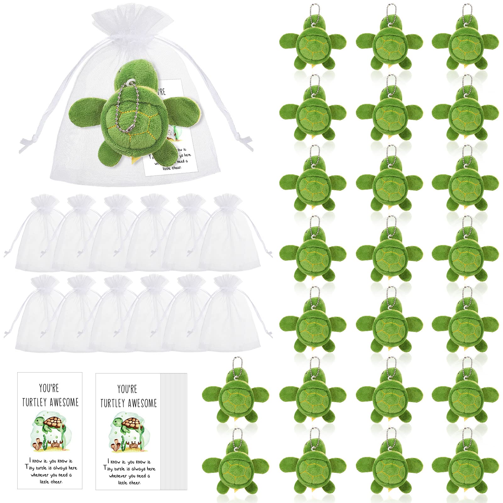 Honoson 24 Set Stuffed Turtle Employee Appreciation Gifts Students Teacher Nurse Inspirational Gift Thank You Gift Mini Plush Sea Turtle Animal Pun Thank You Note Cards for Coworkers Pocket Favors