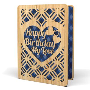 agape love cards happy birthday card for husband - | made from real bamboo | 6" x 4.5" - 1 pack (envelope included) | laser cut, romantic husband birthday card from wife or significant other