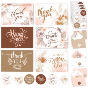 decorably thank you cards with envelopes & stickers - 24 pack boho thank you cards with envelopes, blank inside baby shower thank you cards boho, 6x4in baby shower thank you cards with envelopes boho