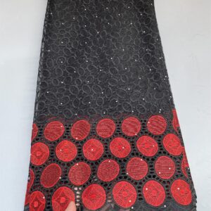 5 Yards African Lace Fabric 2023 Swiss Embroidery Lace Fabric with Stones Nigerian Women Wedding French Tulle Lace Material (Black&Red)