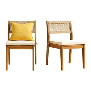 alaterre furniture patio dining chairs - set of 2 weather-resistant stackable outdoor chairs with fade-proof cushions - for deck, porch, or sunroom