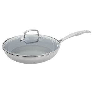 henckels clad h3 10-inch induction ceramic nonstick frying pan with lid, stainless steel, durable and easy to clean