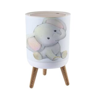 lopyeijfg trash can with lid kitchen bathroom bedroom 1.8 gallon press cover cute baby elephant a cartoon style watercolor animal an isolated for wood small garbage bin wastebasket office waste bin